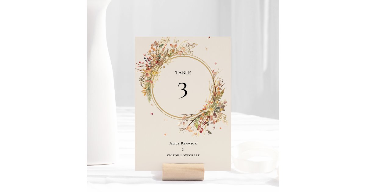 Elegant Rustic Fall Beige Wedding Table Number | Zazzle