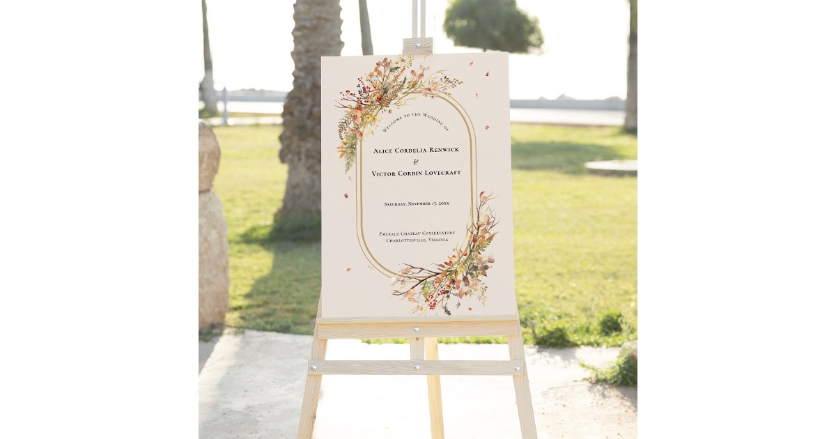 Elegant Rustic Fall Beige Wedding Welcome Sign | Zazzle