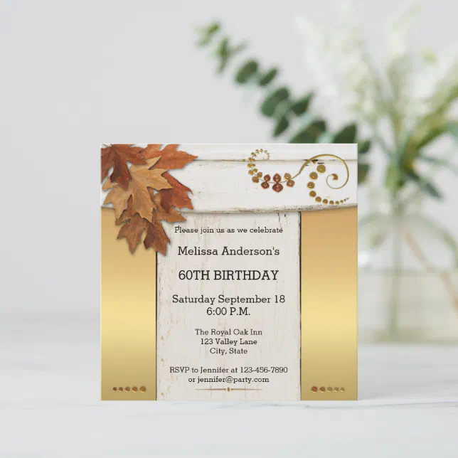 Elegant Rustic Fall Birthday Party Invitation | Zazzle