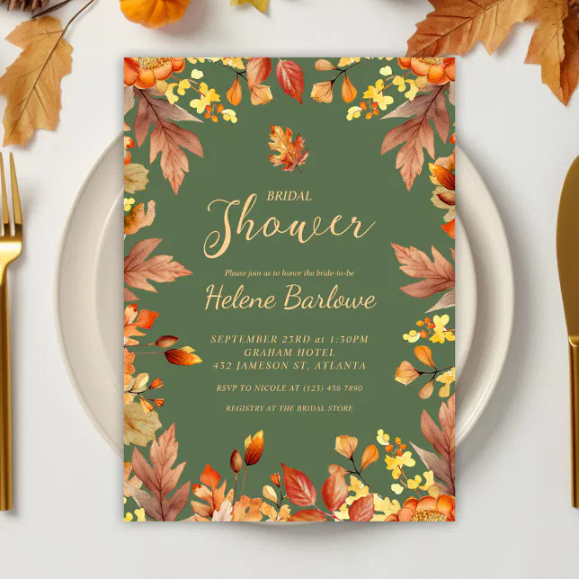 Elegant Rustic Fall Bridal Shower Autumn Invitation | Zazzle