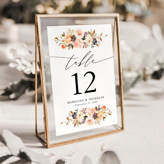Elegant Rustic Fall Floral Wedding Table Number | Zazzle