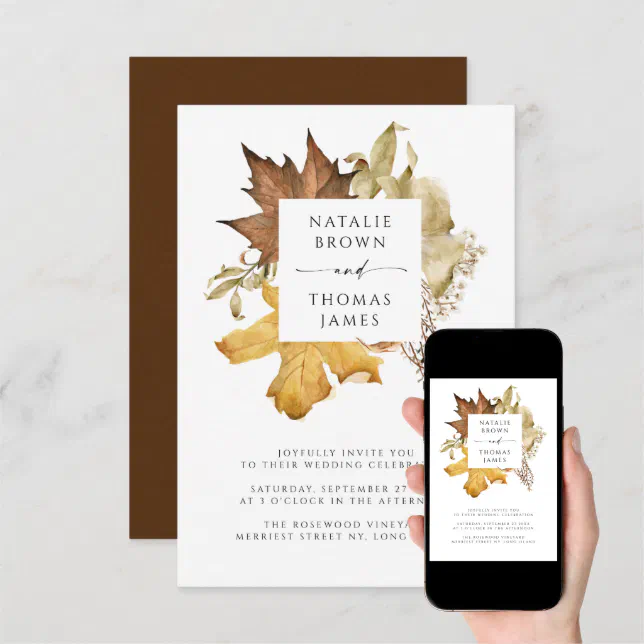 Elegant Rustic Fall Wedding All In One QR Code Invitation | Zazzle