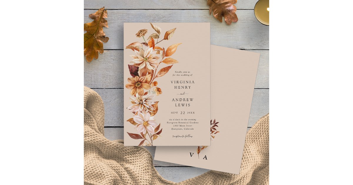 Elegant Rustic Fall Wedding Invitation | Zazzle