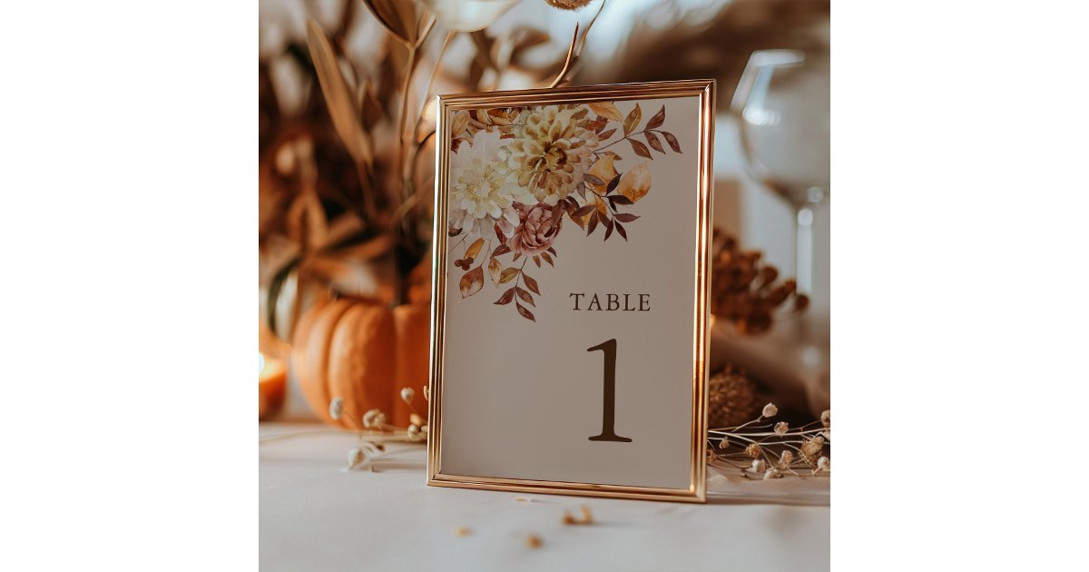 Elegant Rustic Fall Wedding Table Number | Zazzle