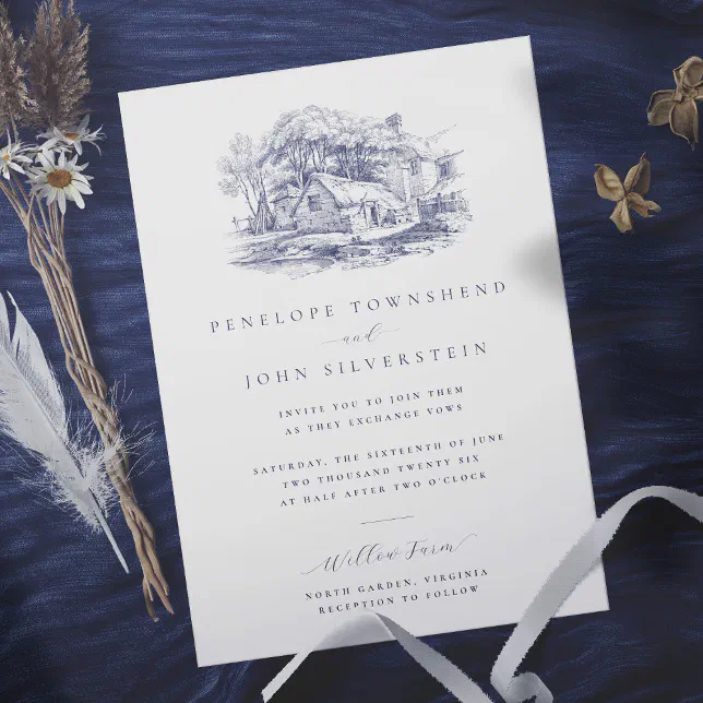 Elegant Rustic Farmhouse Illustration Wedding Invitation | Zazzle