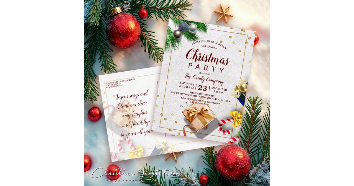 Elegant Rustic Festive Corporate Christmas Party Invitation Postcard ...