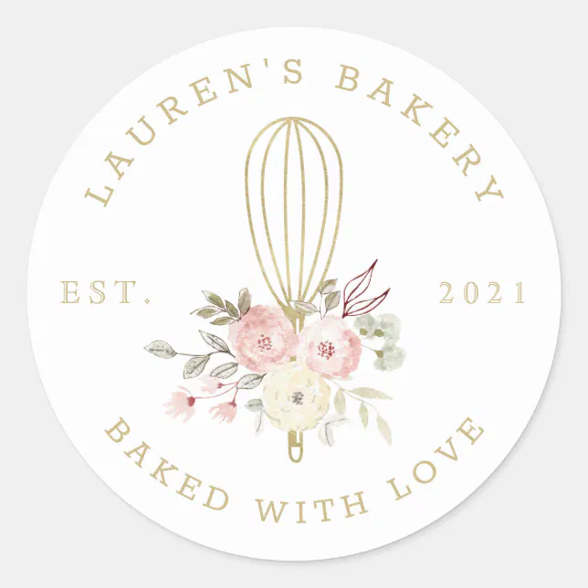 Elegant Rustic Floral Home Bakery Logo Classic Round Sticker | Zazzle