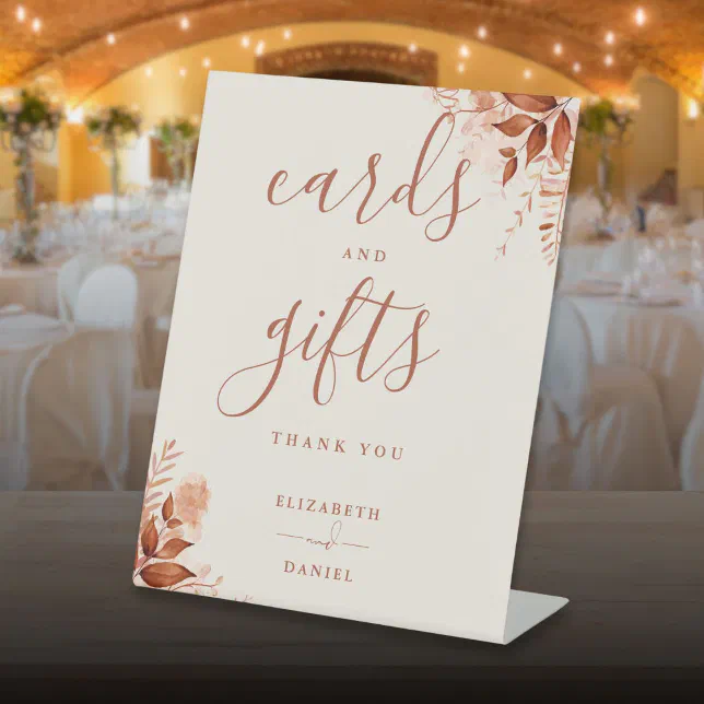 Elegant Rustic Floral Script Cards And Gifts Pedestal Sign | Zazzle