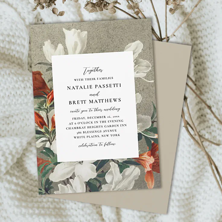 Elegant Rustic Florals Terracotta Orange Wedding Invitation | Zazzle