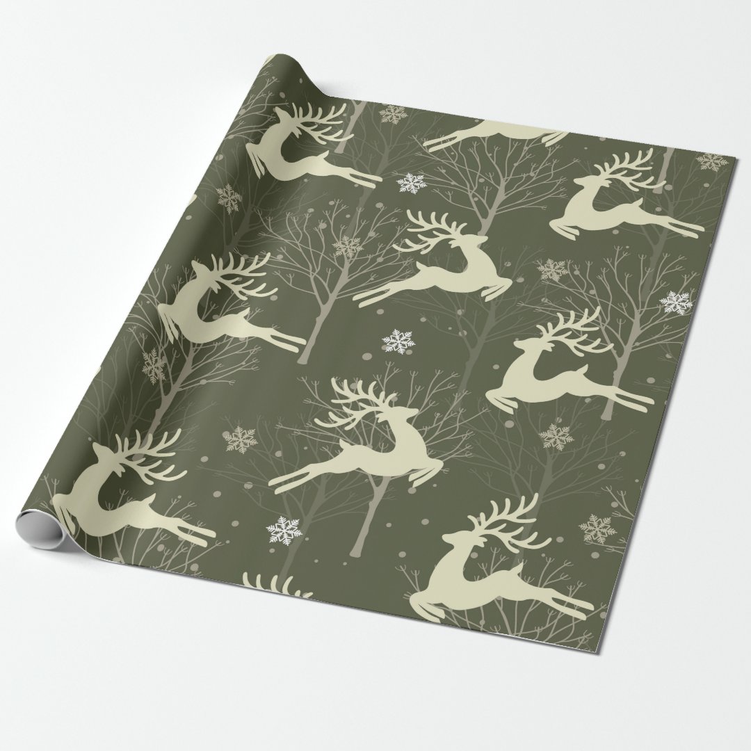 Elegant Rustic Forest Jumping Reindeer Christmas Wrapping Paper | Zazzle