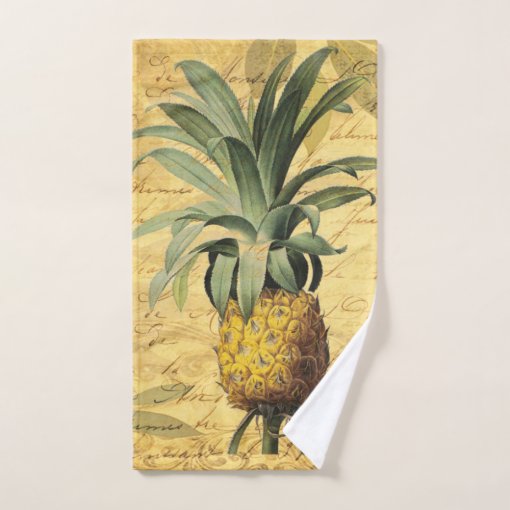 Elegant Rustic French Calligraphy Pineapple Bath Towel Set | Zazzle