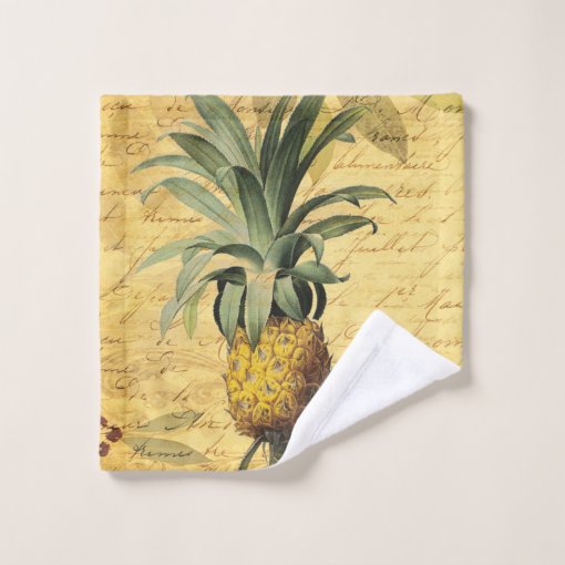 Elegant Rustic French Calligraphy Pineapple Bath Towel Set | Zazzle