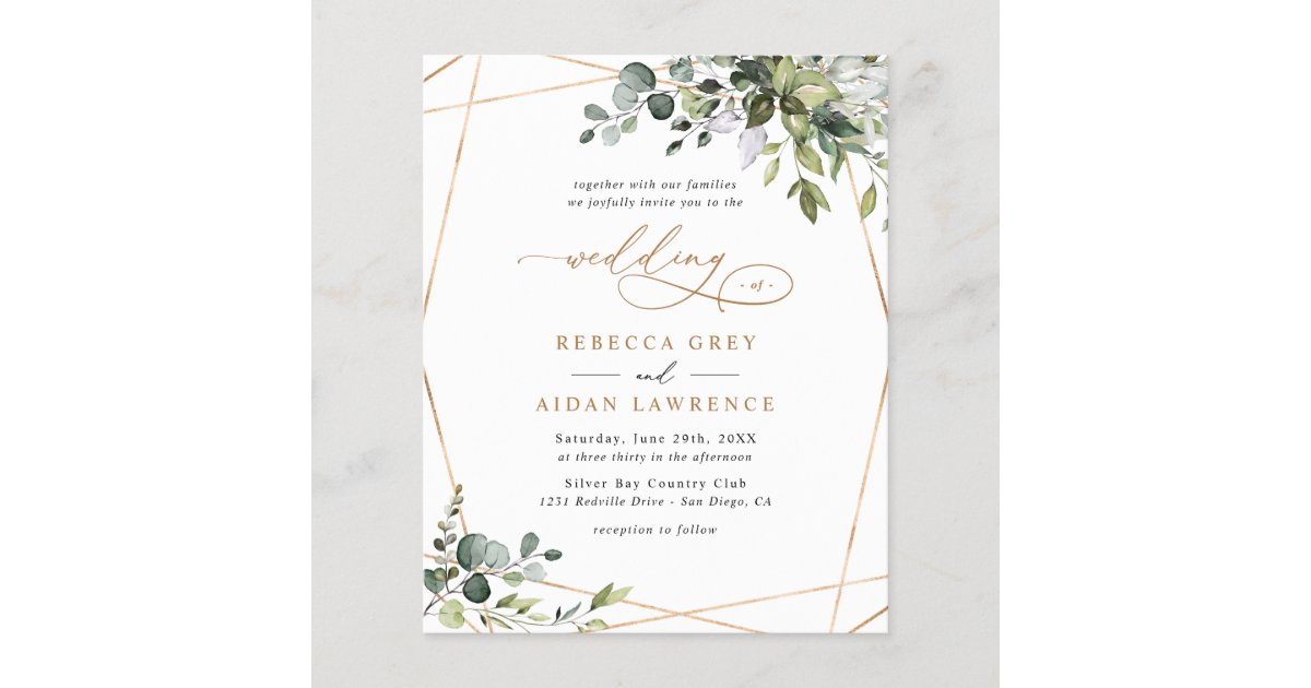 Elegant Rustic Greenery Gold Wedding Invitation | Zazzle