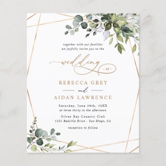Elegant Rustic Greenery Gold Wedding Invitation | Zazzle