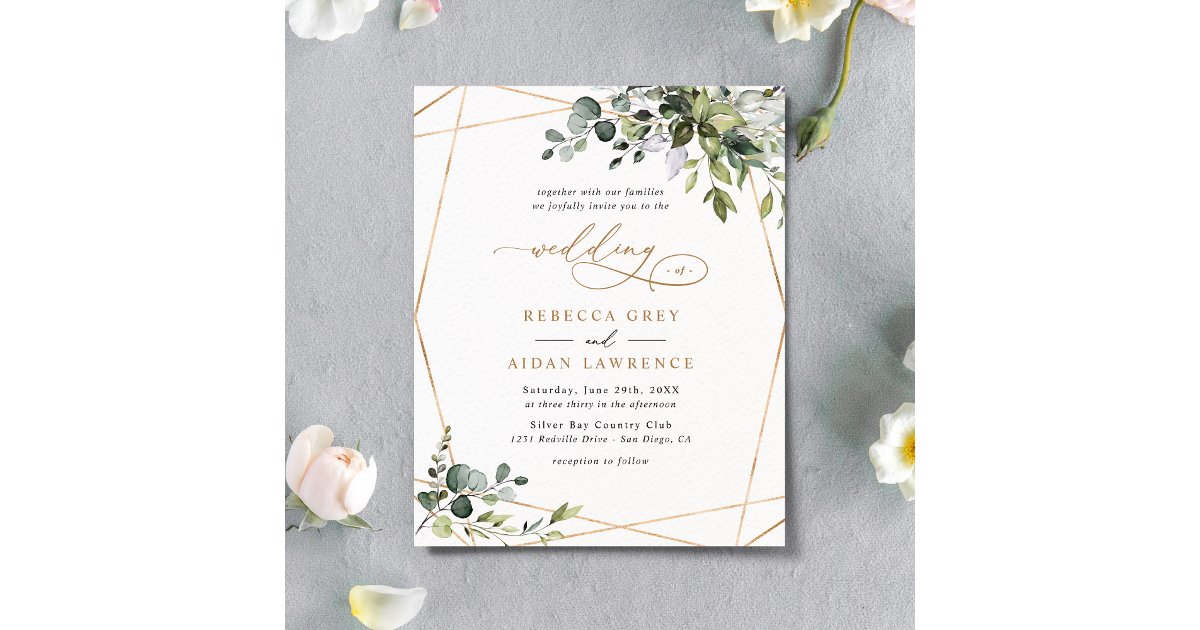 Elegant Rustic Greenery Gold Wedding Invitation | Zazzle