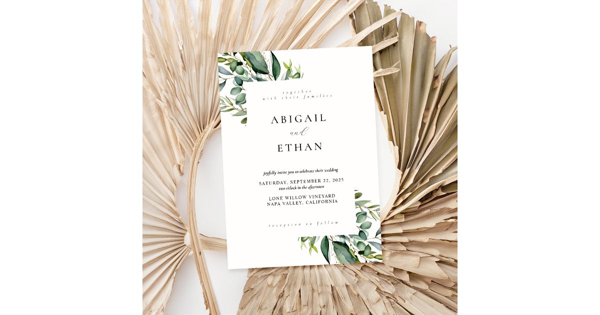 Elegant Rustic Greenery Wedding Invitation | Zazzle