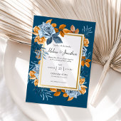 Elegant Rustic Indigo Rust Floral Boho Wedding Invitation | Zazzle