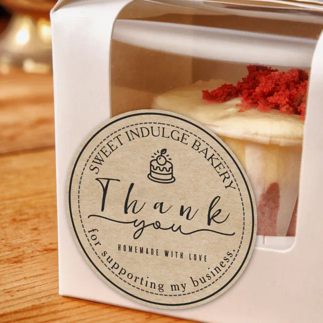 Elegant Rustic Kraft Bakery Thank You Classic Round Sticker | Zazzle
