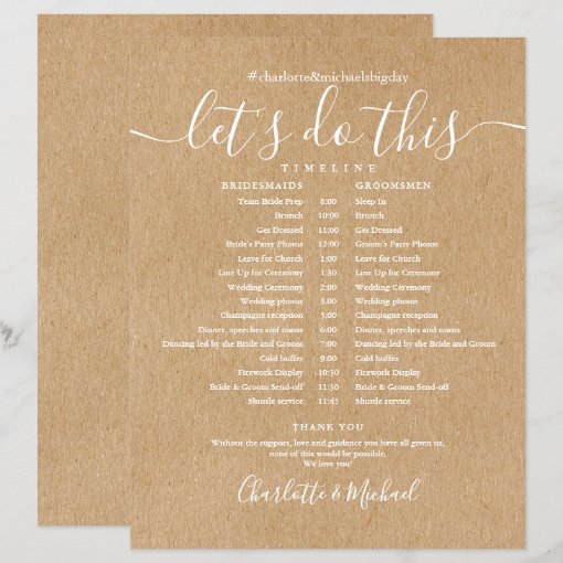Elegant Rustic Kraft Wedding Schedule Timeline | Zazzle