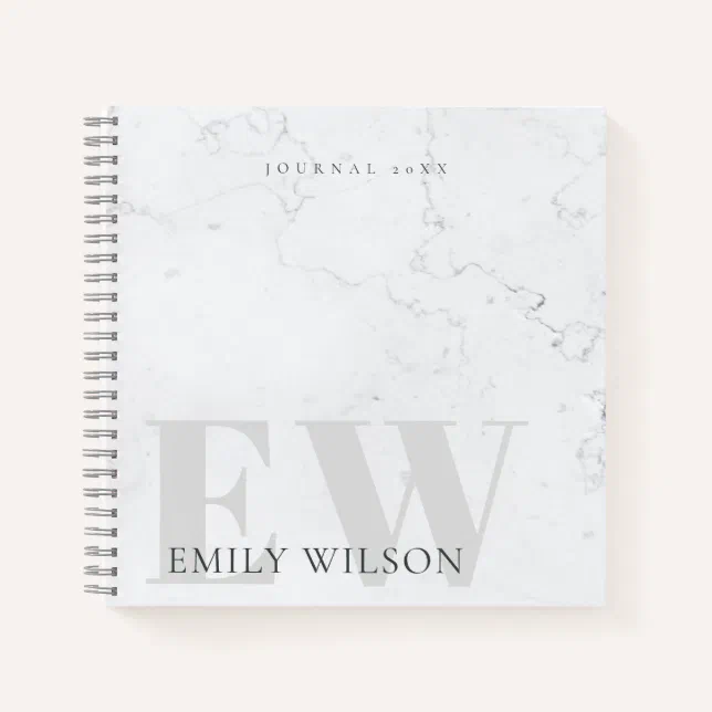 Elegant Rustic Marble Stone Ivory Grey Monogram Notebook | Zazzle