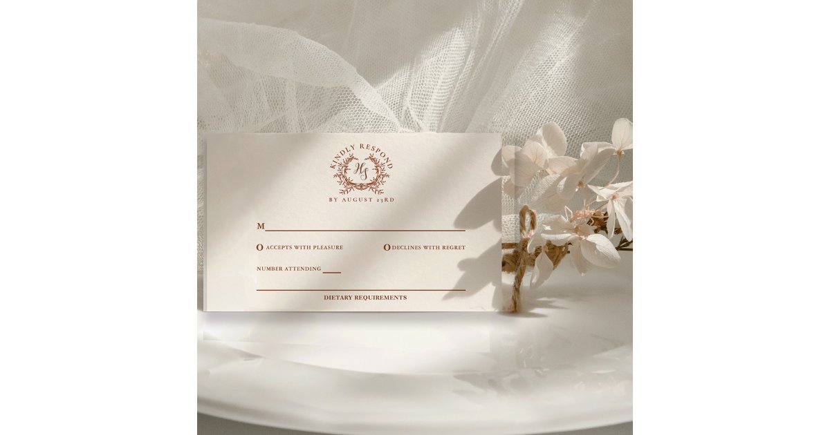 Elegant Rustic Monogram Crest Wedding RSVP Card | Zazzle