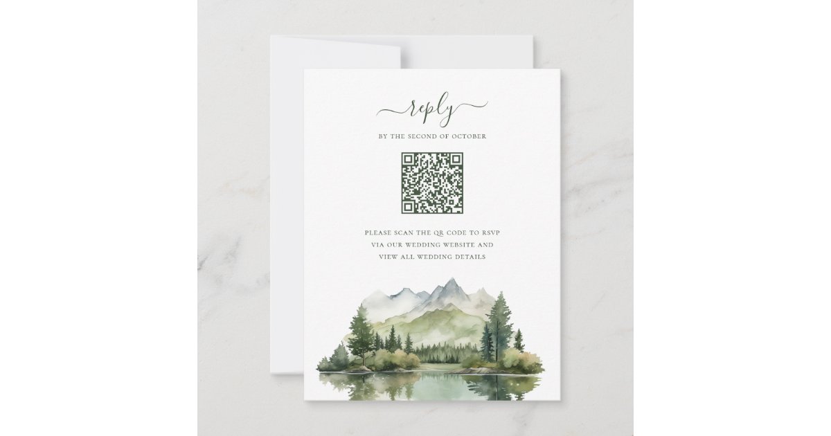Elegant Rustic Mountain Landscape QR Code Wedding RSVP Card | Zazzle