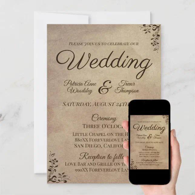 Elegant Rustic Parchment Paper Scroll Design Invitation | Zazzle