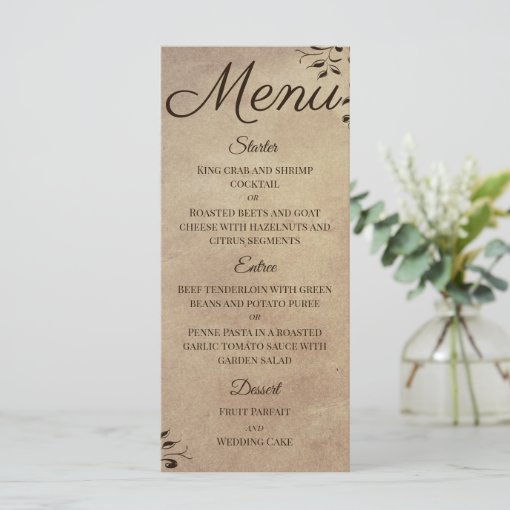 Elegant Rustic Parchment Paper Scroll Design Menu | Zazzle