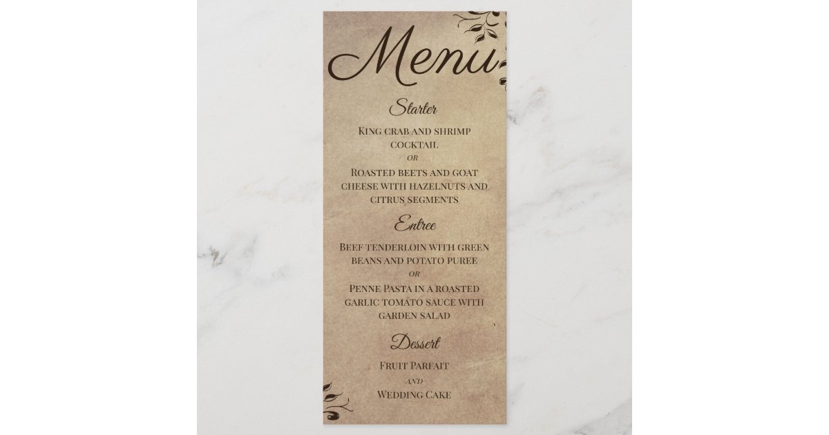 Elegant Rustic Parchment Paper Scroll Design Menu | Zazzle