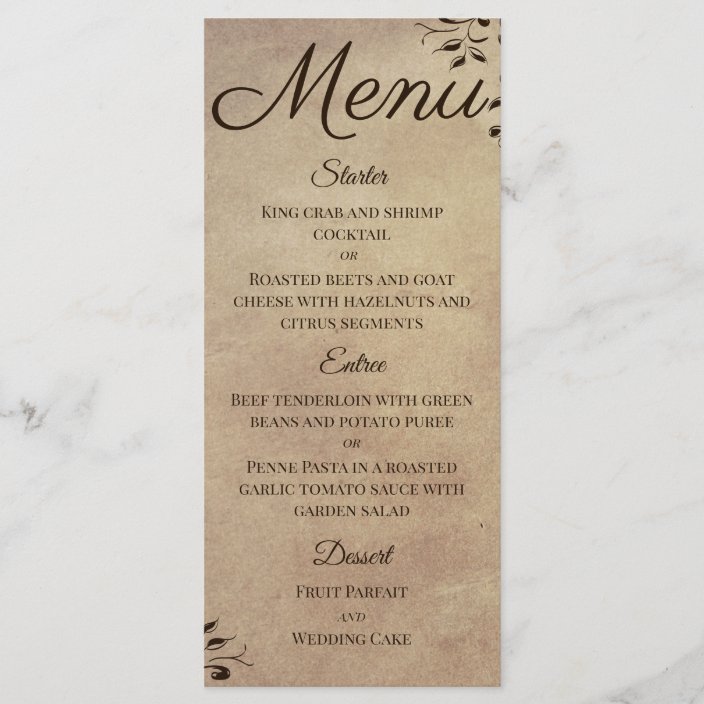 Elegant Rustic Parchment Paper Scroll Design Menu | Zazzle.com