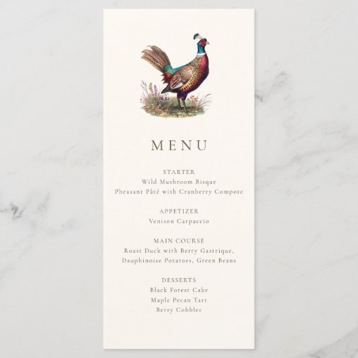 Elegant Rustic Pheasant Fall Hunting Dinner Menu | Zazzle