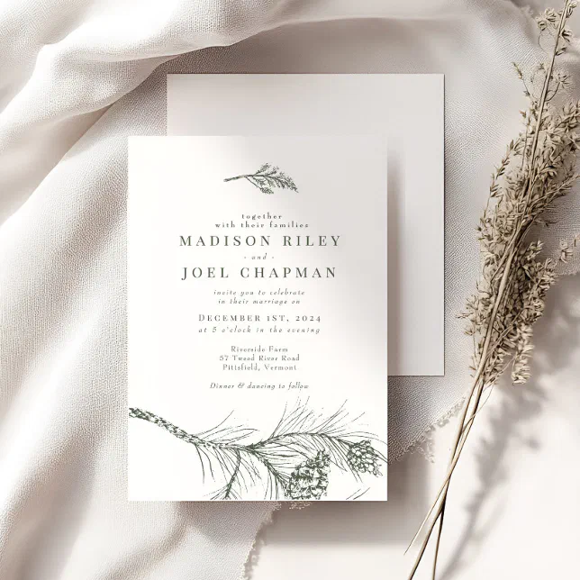 Elegant Rustic Pine Branch Wedding Invitation | Zazzle