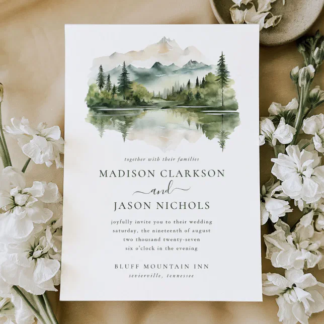 Elegant Rustic Pine Mountain Landscape Wedding Invitation | Zazzle