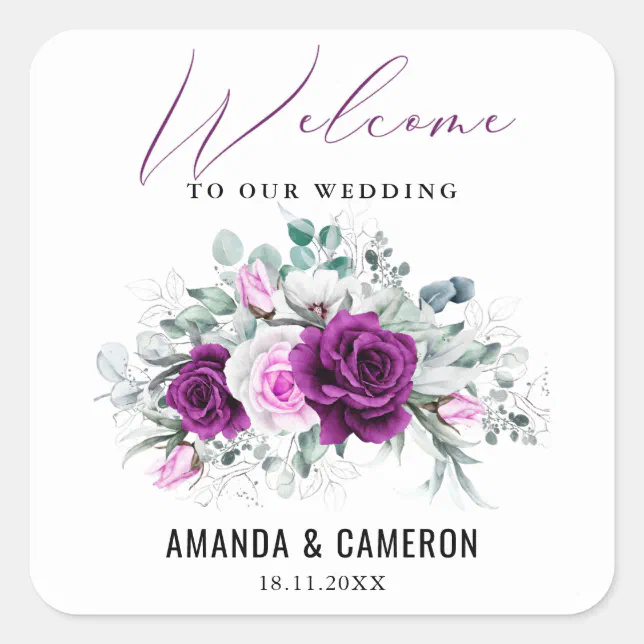 Elegant Rustic Purple Blush Geometric Wedding Square Sticker | Zazzle