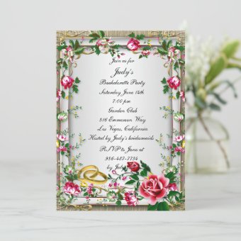Elegant Rustic Red Roses Bachelorette Party Invite | Zazzle