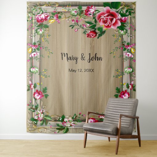 Elegant Rustic Red Roses Wedding Photo Backdrop | Zazzle