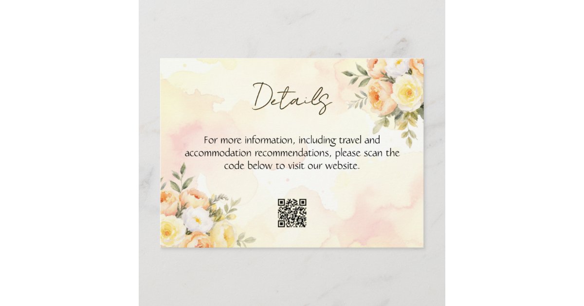 Elegant Rustic Roses QR Code Watercolor Wedding Enclosure Card | Zazzle