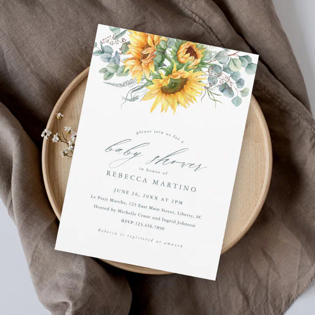 Elegant Rustic Sunflower Baby Shower Invitation | Zazzle