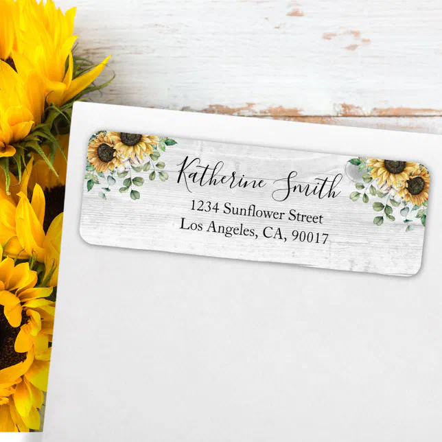 Elegant Rustic Sunflower Eucalyptus Return Address Label | Zazzle