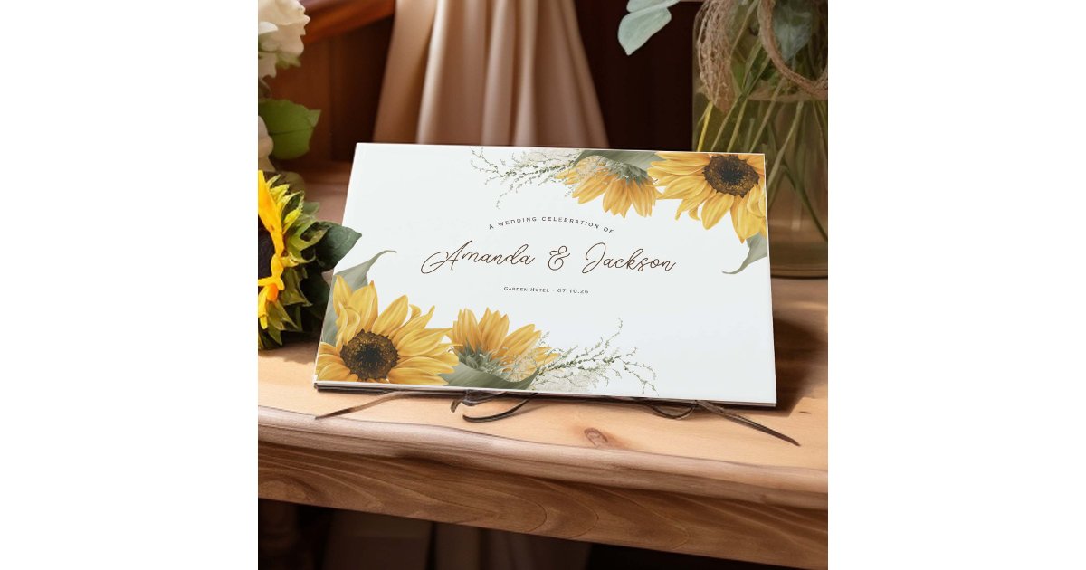 Elegant Rustic Sunflower, Fall Wedding Guest Book | Zazzle