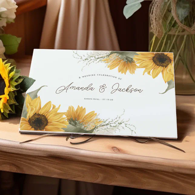 Elegant Rustic Sunflower, Fall Wedding Guest Book | Zazzle