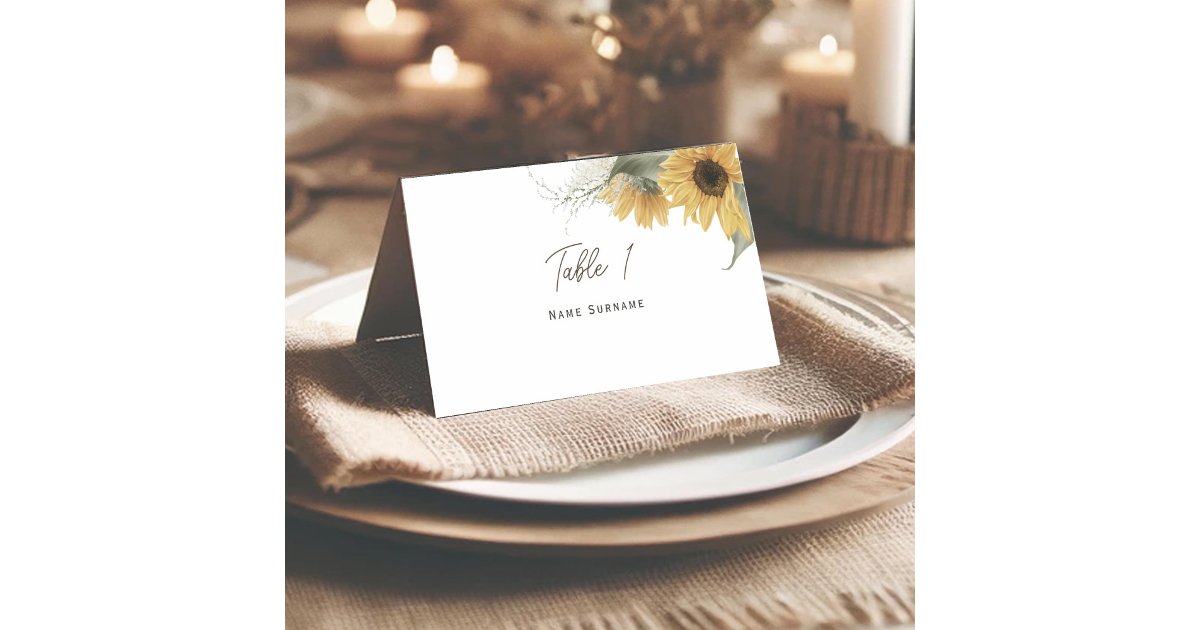Elegant Rustic Sunflower, Fall Wedding Place Card | Zazzle