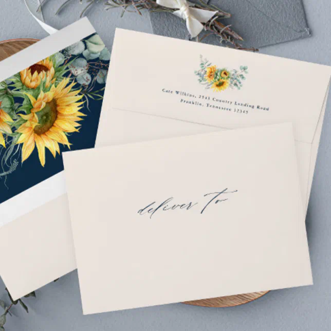Elegant Rustic Sunflower Return Address Wedding Envelope | Zazzle