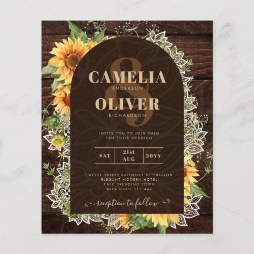 Elegant Rustic Sunflowers and Lace Wedding Invite Flyer | Zazzle