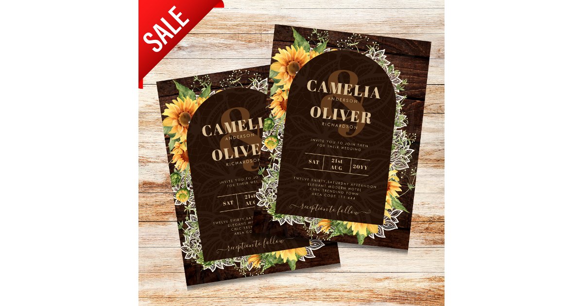 Elegant Rustic Sunflowers and Lace Wedding Invite Flyer | Zazzle