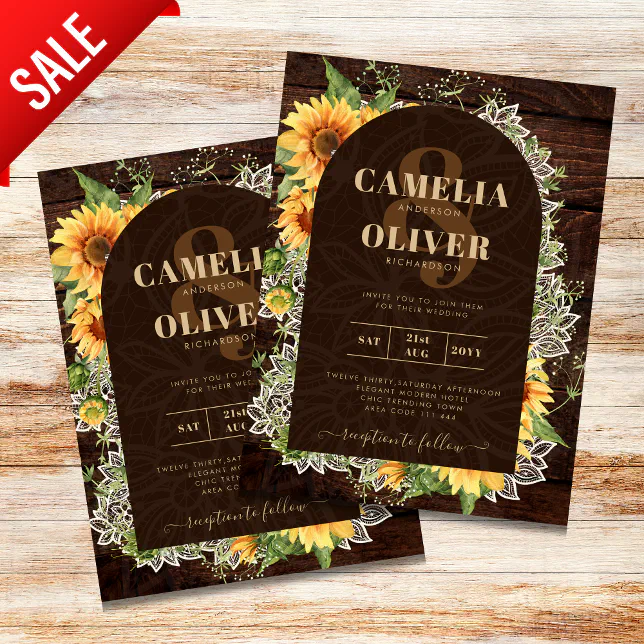 Elegant Rustic Sunflowers and Lace Wedding Invite Flyer | Zazzle