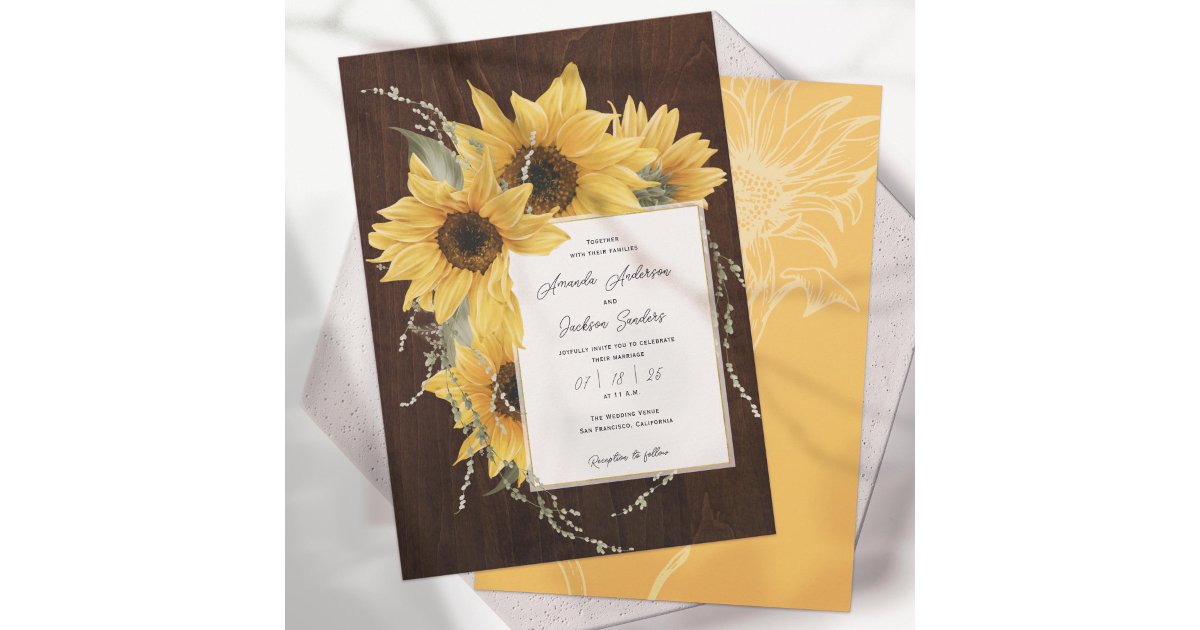 Elegant Rustic Sunflowers, Fall Wedding Invitation | Zazzle