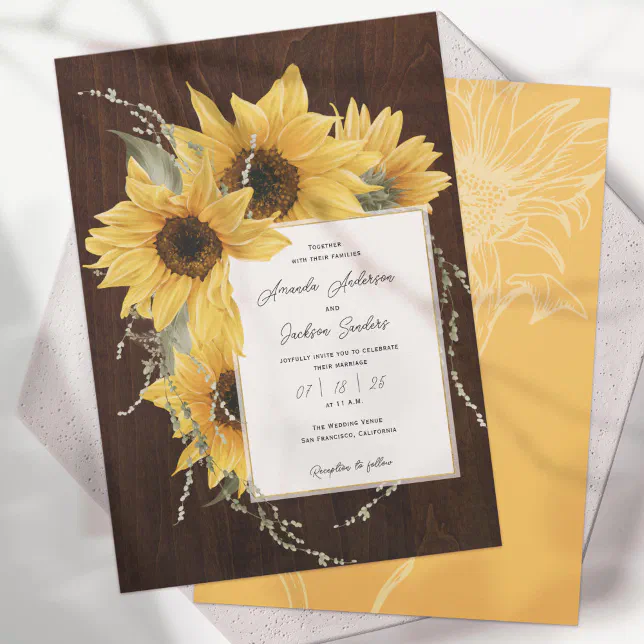 Elegant Rustic Sunflowers, Fall Wedding Invitation | Zazzle