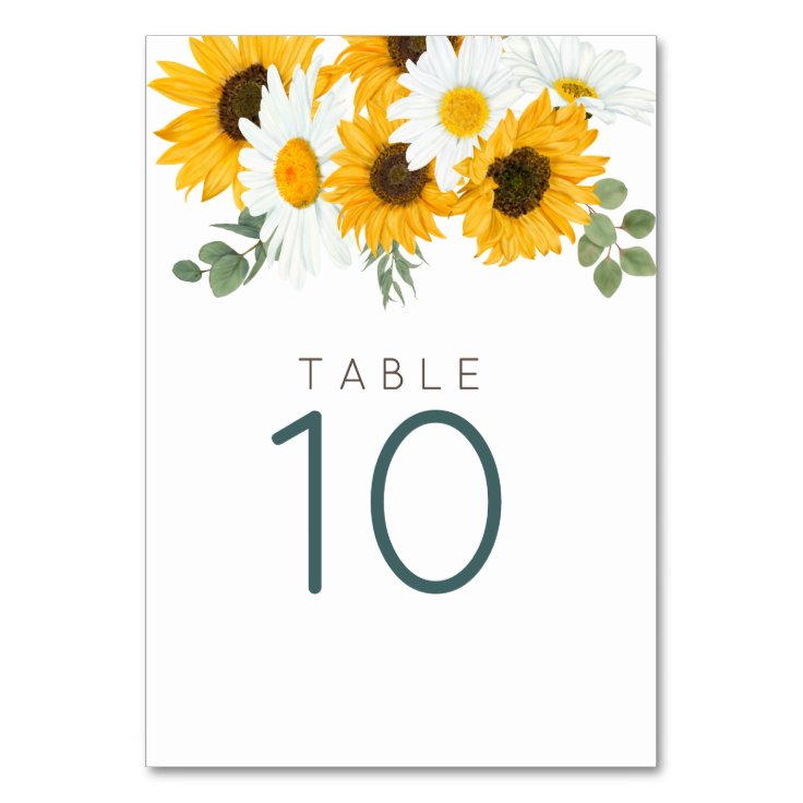 Elegant Rustic Sunflowers Florals Botanical Table Number | Zazzle