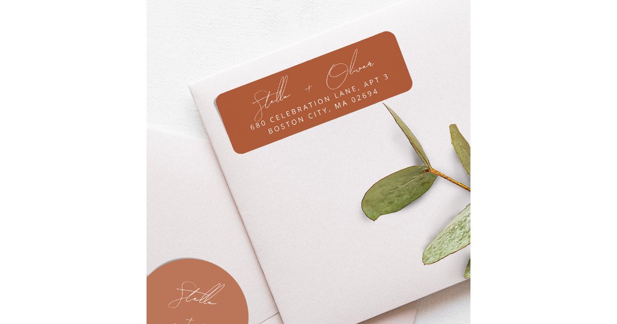 Elegant Rustic Terracotta Calligraphy Address Label | Zazzle